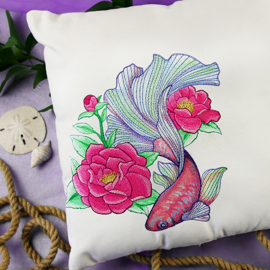Blooming Betta Fish Pillow | Machine Embroidery Designs | Urban Threads