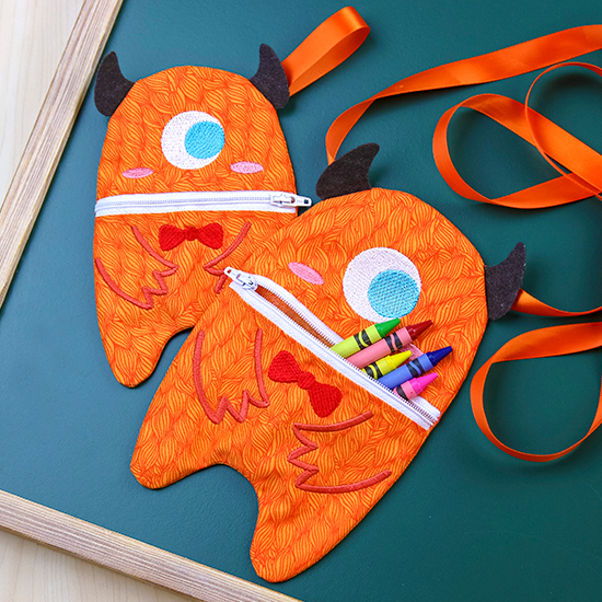 Monster Zipper Pouch | Machine Embroidery Designs | Embroidery Library