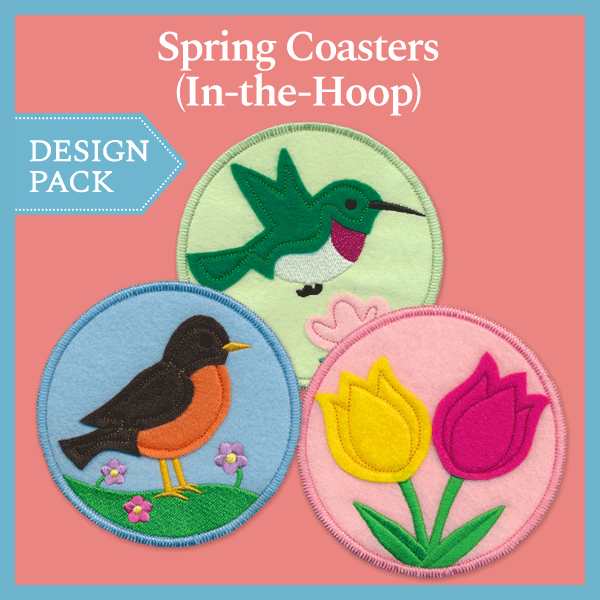 A Spring Coasters (In-the-Hoop) Design Pack - Sm