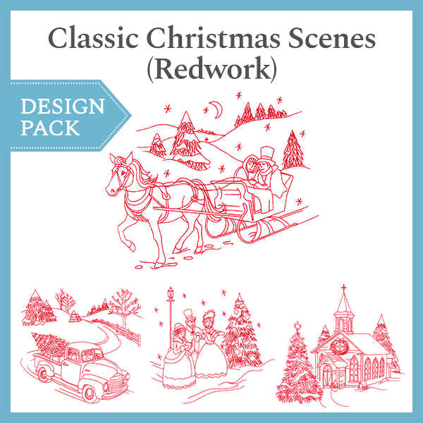 A Classic Christmas Scenes (Redwork) Design Pack - XL