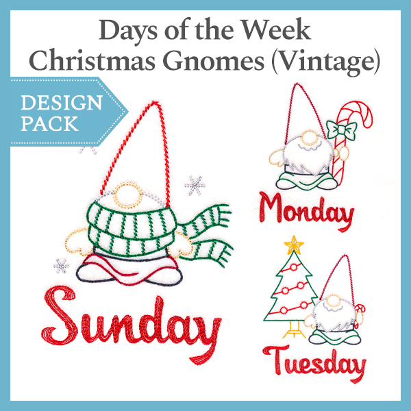 A Days of the Week Christmas Gnomes (Vintage) Design Pack - Sm