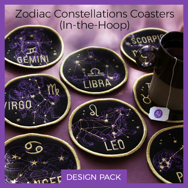 A Zodiac Constellations Coasters (In-the-Hoop) Design Pack - Sm