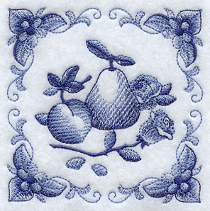 Delft Blue Roses and Fruit Square