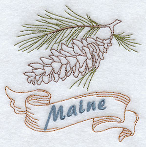 Maine - White Pine Cone and Tassel (Redwork)