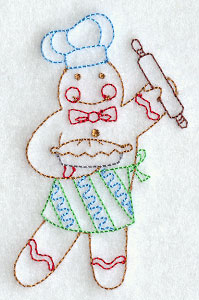 Gingerbread Man Baking (Redwork)