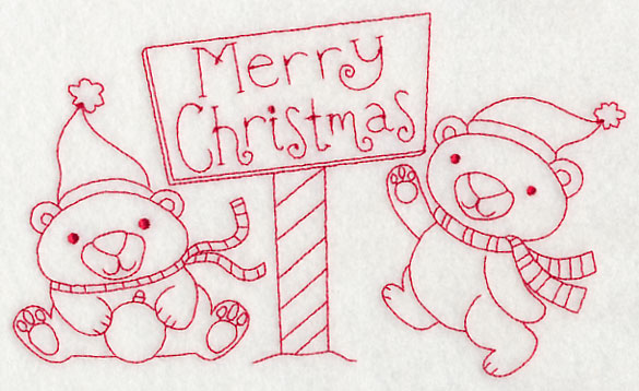 Polar Bear Merry Christmas (Redwork)