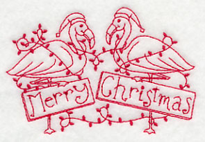 Flamingo Merry Christmas (Redwork)
