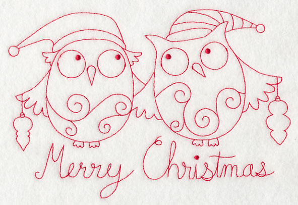Owls Merry Christmas (Redwork)
