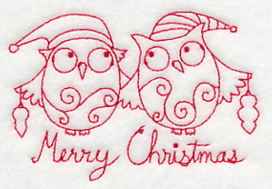 Owls Merry Christmas (Redwork)