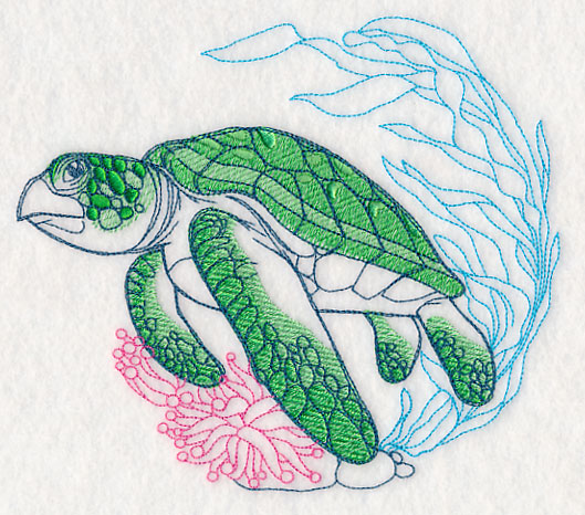 Undersea Sea Turtle Etching
