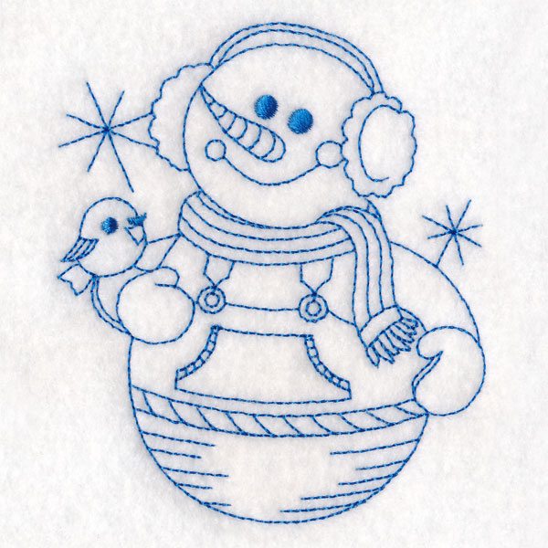 Feathered Friend Snowman (Bluework)