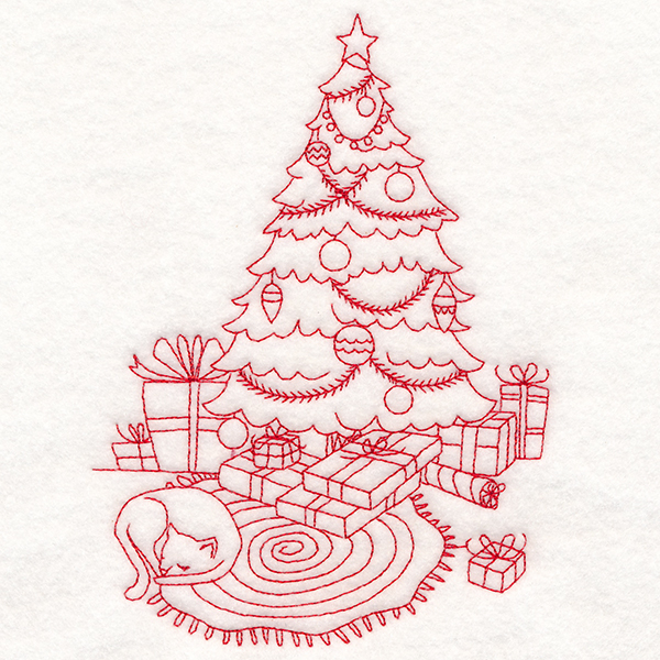 Home for Christmas - Cozy Christmas Tree (Redwork)