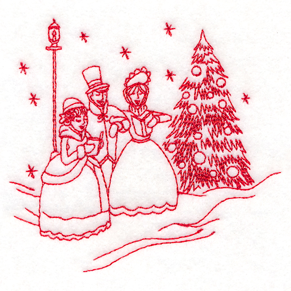 Classic Christmas Scene - Caroling (Redwork)