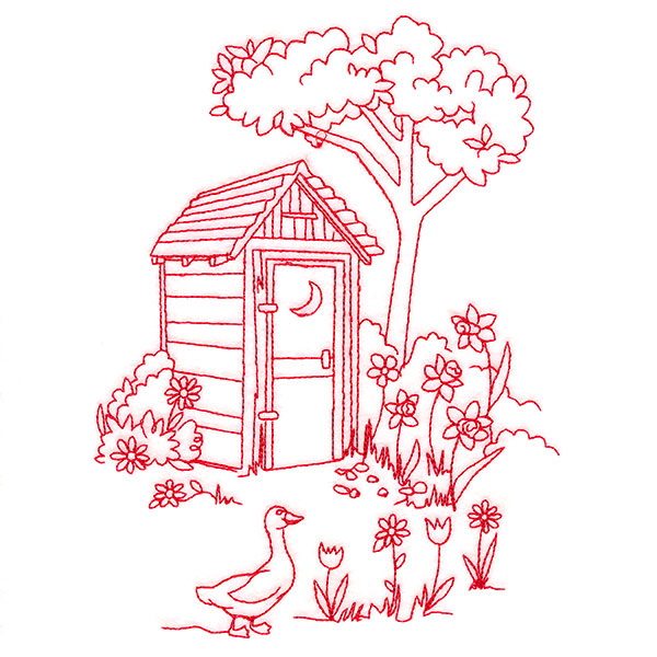 Classic Farm Scene - Outhouse (Redwork)