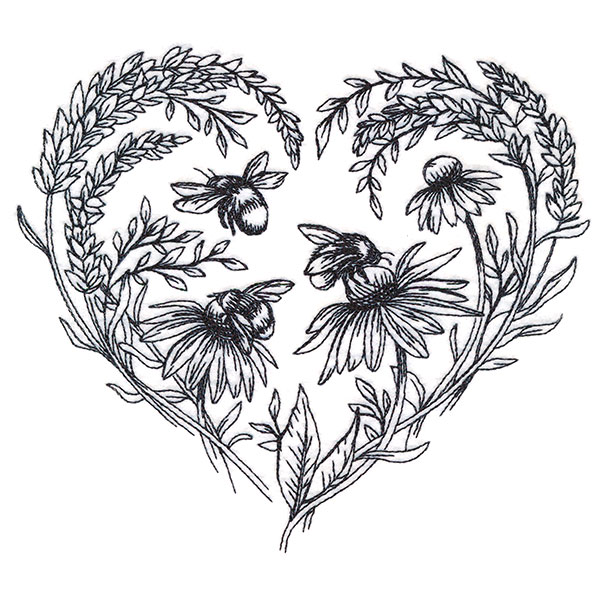 Buzzing Blossoms Heart Etching