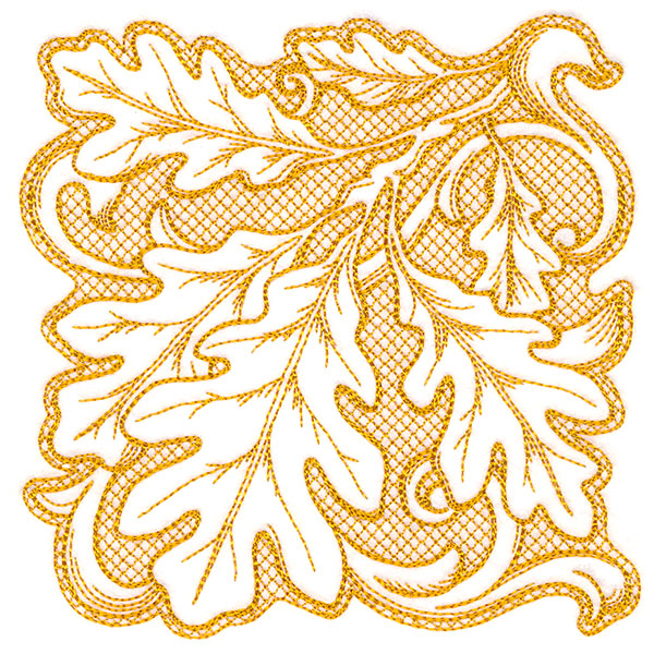 Oak Leaves in Autumn Square (Trapunto)