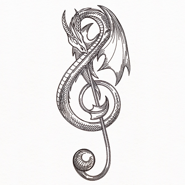 Treble Clef Dragon Etching