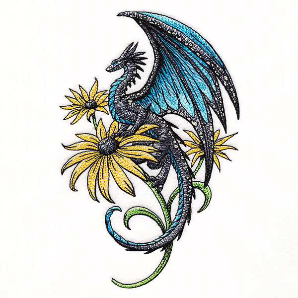 Blue Morpho Dragon and Black-Eyed Susans