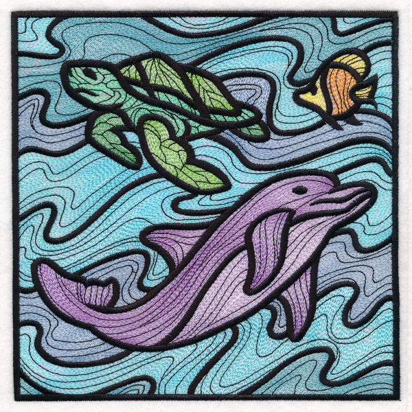 Nautical Stained Glass Square - Dolphin